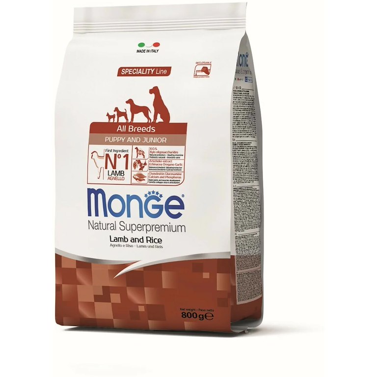 MONGE Hrana za štence svih rasa PUPPY, Jagnjetina i pirinč, 800g
