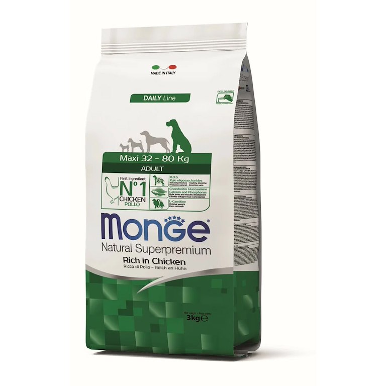 MONGE Hrana za odrasle pse velikih rasa, s piletinom, 3kg