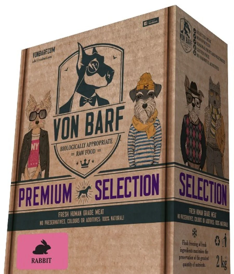 Von BARF Premium Selection, zečetina, sirova zamrznuta hrana za pse, 8x250g