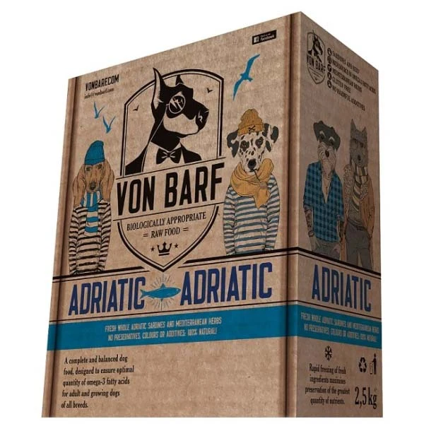 Von BARF Adriatic, sirova zamrznuta hrana za pse, 10x250g