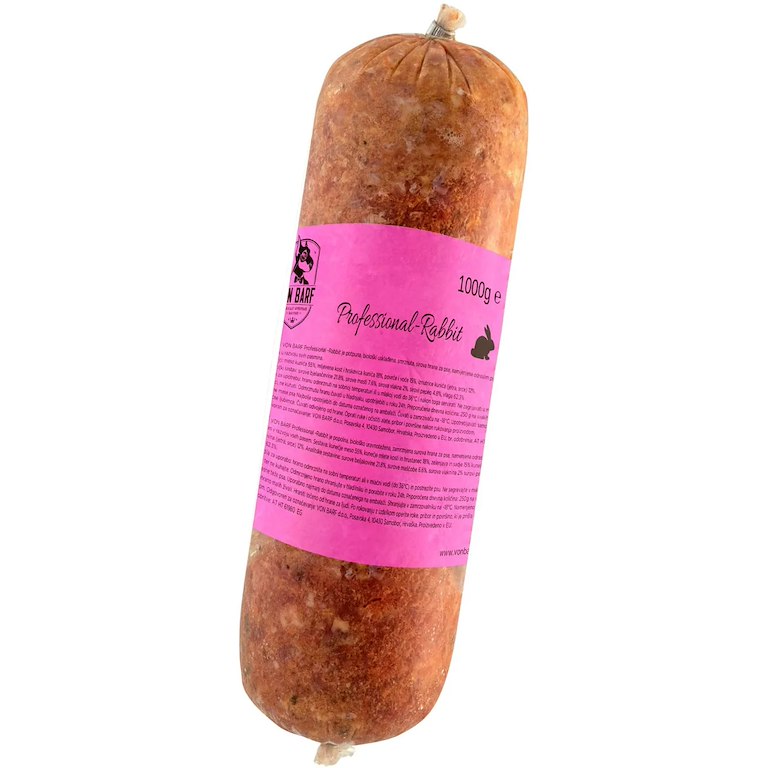 Von BARF Professional, zečetina, sirova zamrznuta hrana za pse, 1kg