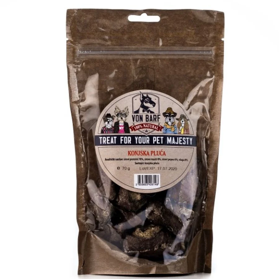 Von BARF Horse Lungs, žvakalica za pse, od konjskih pluća, 70g