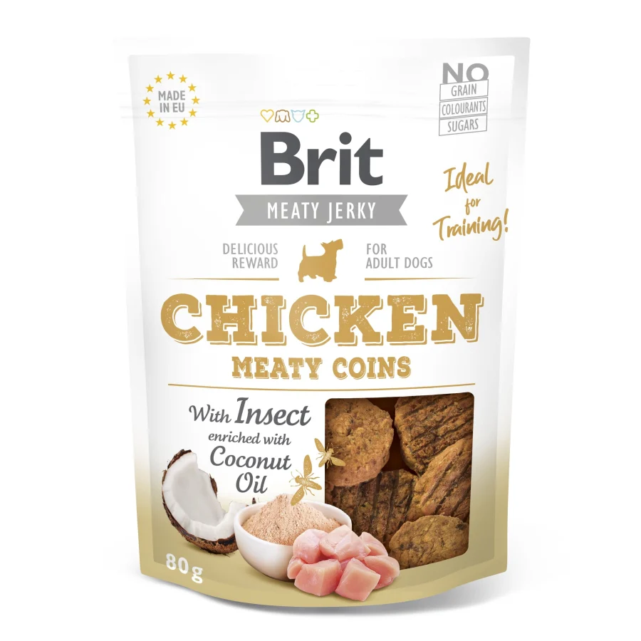 BRIT Jerky Meaty Coins, mesni kolutići s piletinom i insektima, 80g
