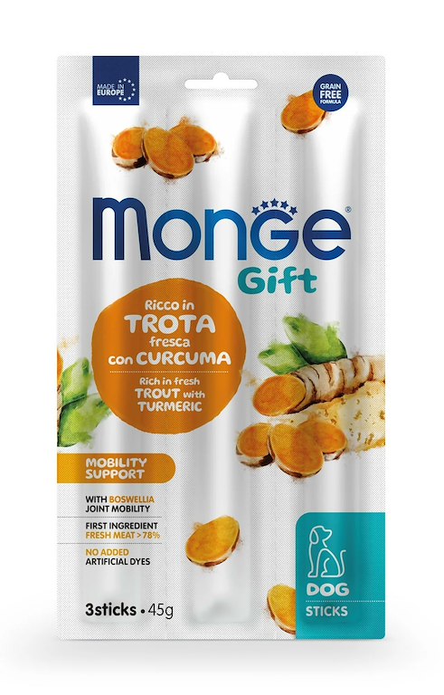 MONGE Gift Dog Poslastica za pse Mobility Support, pastrmka i kurkuma, 45g