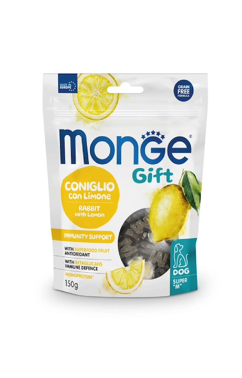 MONGE Gift Dog Poslastica za pse Immunity Support, zečetina i limun, 150g