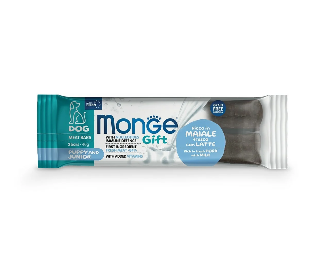MONGE Gift Dog Poslastica za pse PUPPY&JUNIOR, svinjetina i mleko, 40g