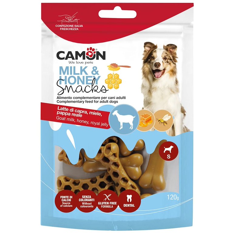CAMON Poslastica za pse Mleko&Med koskice dental, 150g