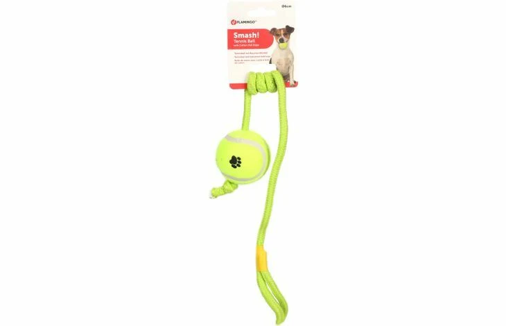FLAMINGO Igračka za pse Lopta Tenis sa kanapom, Žuta 6,5cm