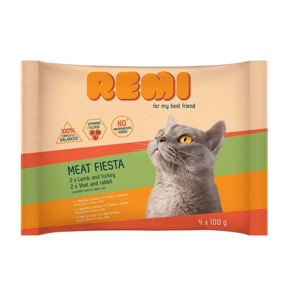 REMI Cat Multipak, 2x s jagnjetinom i 2x s teletinom, u želeu, 4x100g