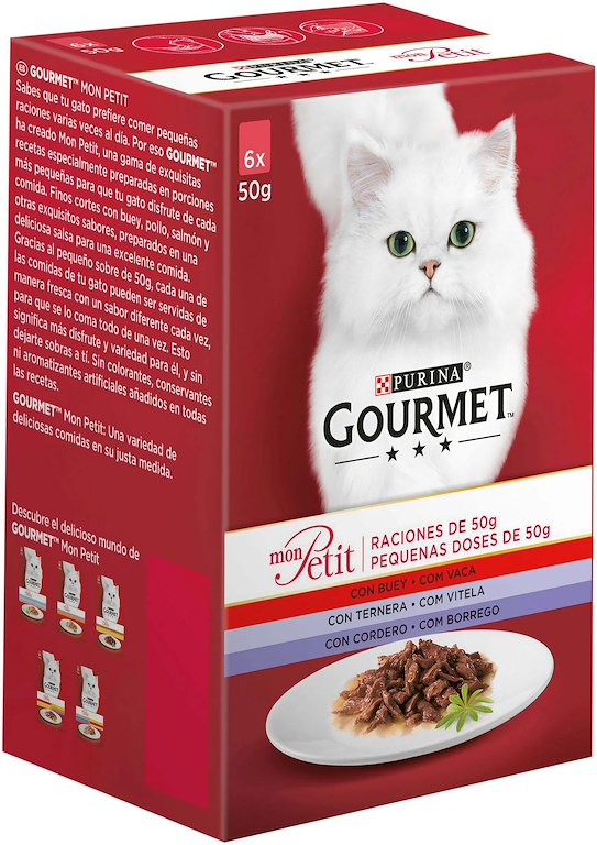 GOURMET Mon Petit Multipack, s govedinom, teletinom i jagnjetinom, 6x50g