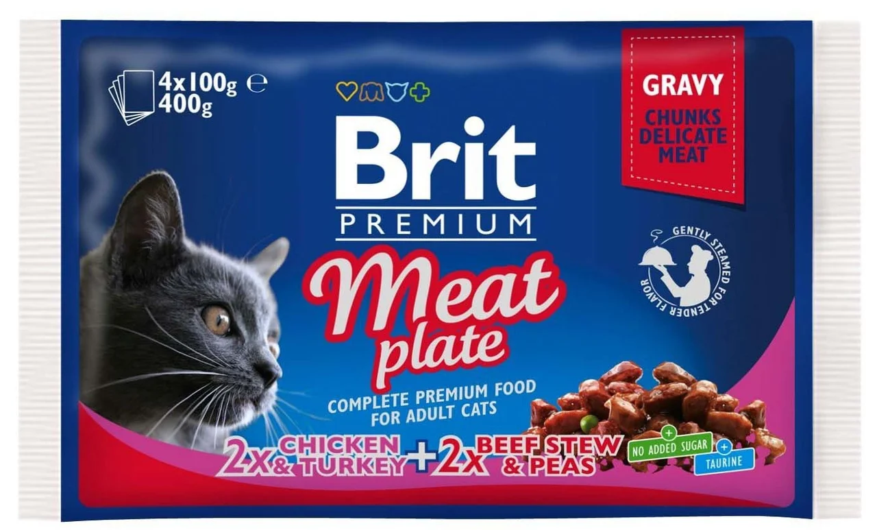 BRIT PREMIUM kesice, sočni komadići, mesni obrok, 4x100g