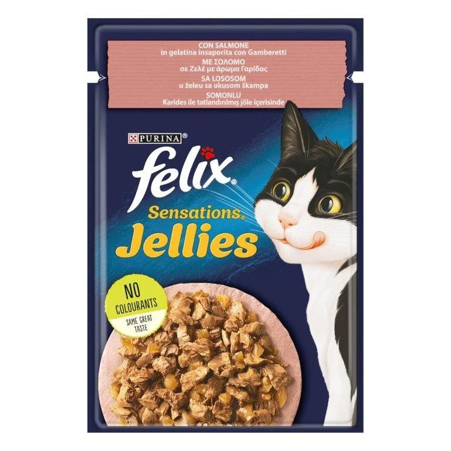 FELIX Sensations Jellies, s lososom u želeu s ukusom škampa, 85g