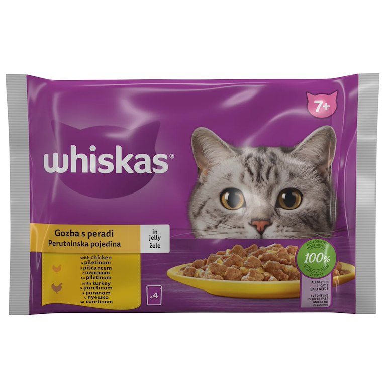 WHISKAS Multipack za mačke Senior Izbor živine u želeu, 7+ godina, 4x85g