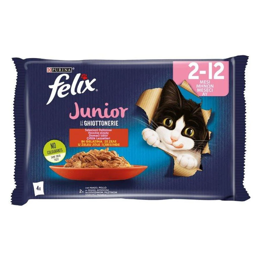 FELIX Le Ghiottenerie, JUNIOR, s govedinom i piletinom u želeu, 4x85g