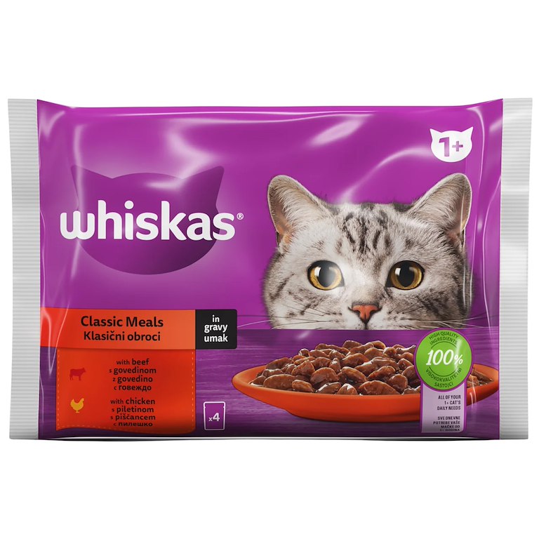 WHISKAS Multipack za mačke Adult Klasičan izbor u sosu, 1+ godina, 4x85g