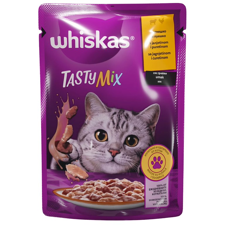 WHISKAS Kesica za mačke Adult s Jagnjetinom i Ćuretinom u sosu, 1+ godina, 85g