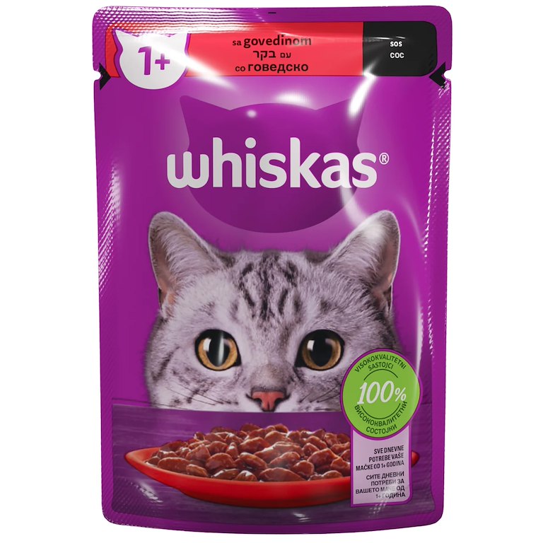 WHISKAS Kesica za mačke Adult s govedinom u sosu, 1+ godina, 85g