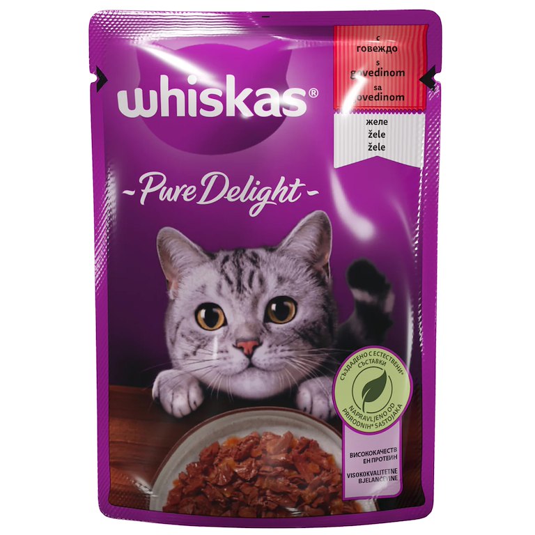 WHISKAS Pure Delight Kesica za mačke s Adult govedinom u želeu, 85g