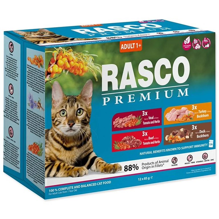 RASCO Premium Cat, fileti u sosu goved/telet/ćuret/pačet (12x85g) 1020g