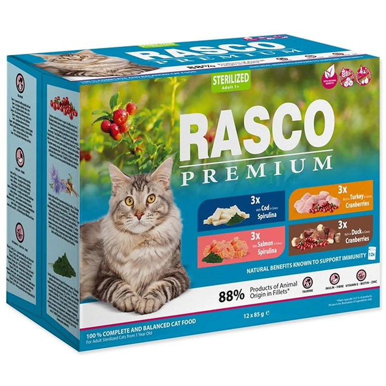 RASCO Premium Sterilized, fileti u sosu losos/bakal/pačet/ćuret (12x85g) 1020g