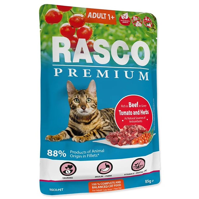 RASCO Premium Adult, fileti u sosu s govedinom i biljem, 85g