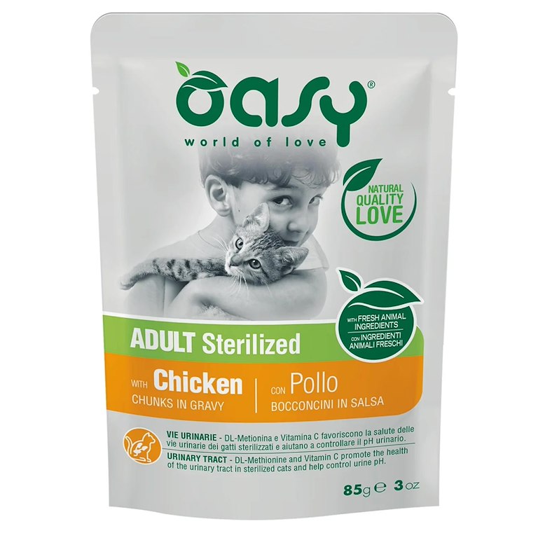 OASY Kesica za mačke, komadići u sosu Sterilized s piletinom, 85g