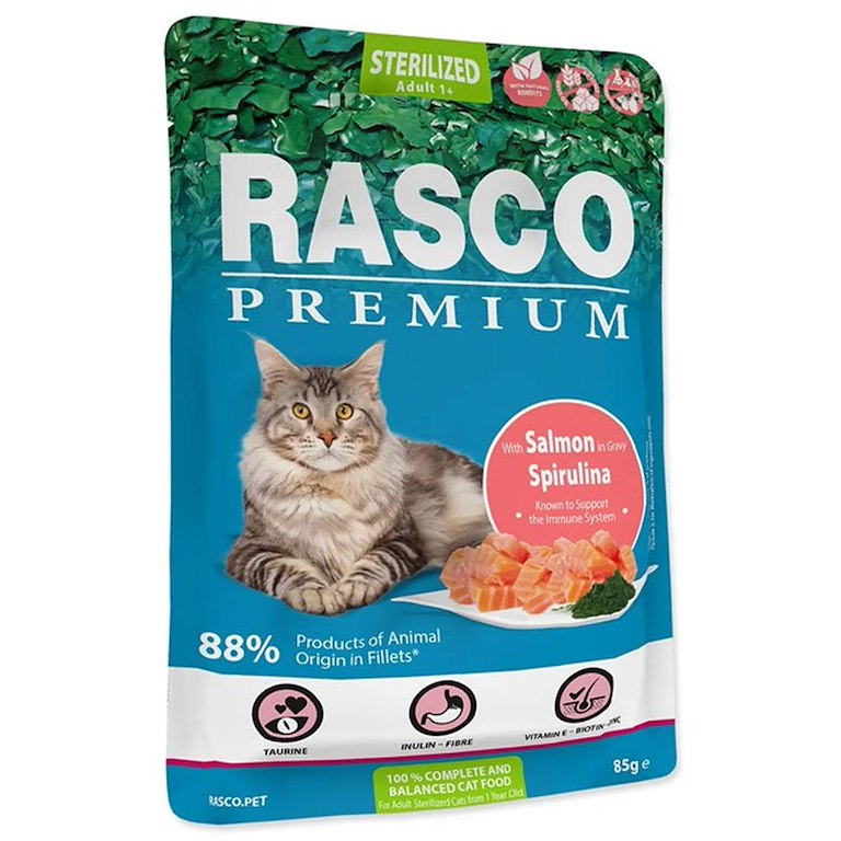 RASCO Premium Sterilized, fileti u sosu s lososom i spirulinom, 85g