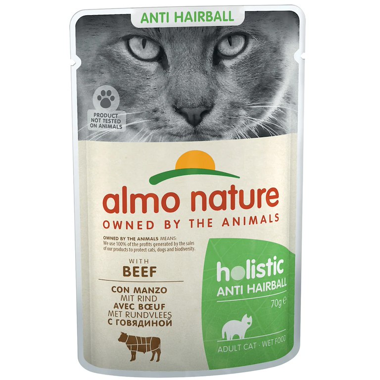 ALMO NATURE Holistic kesica za mačke Anti-Hairball, Govedina, 70g