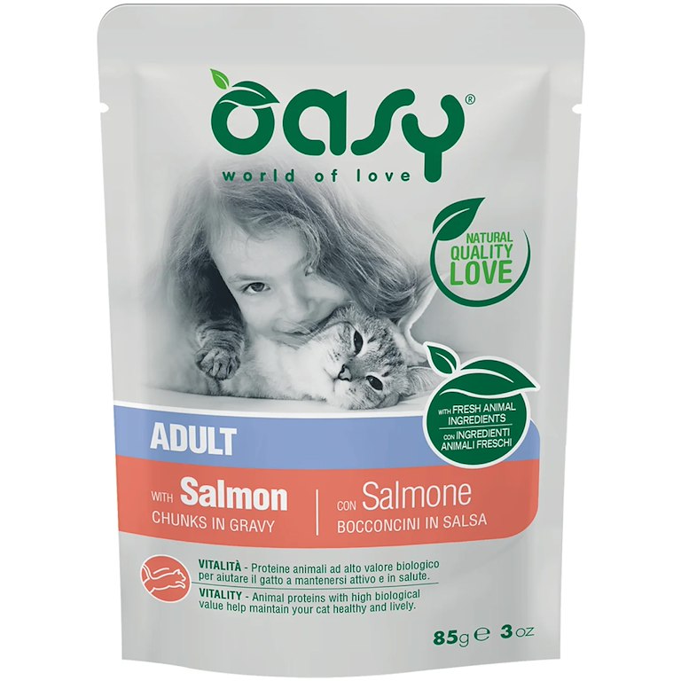 OASY Kesica za mačke, komadići u sosu s Lososom, 85g