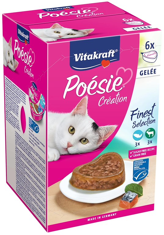 VITAKRAFT Posie Cration, riba i divljač u ukusnom želeu, za mačke, 6x85g
