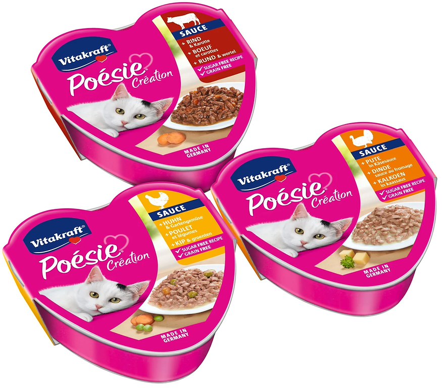 VITAKRAFT Posie Cration, mesni meni u sočnom sosu, za mačke, 6x85g