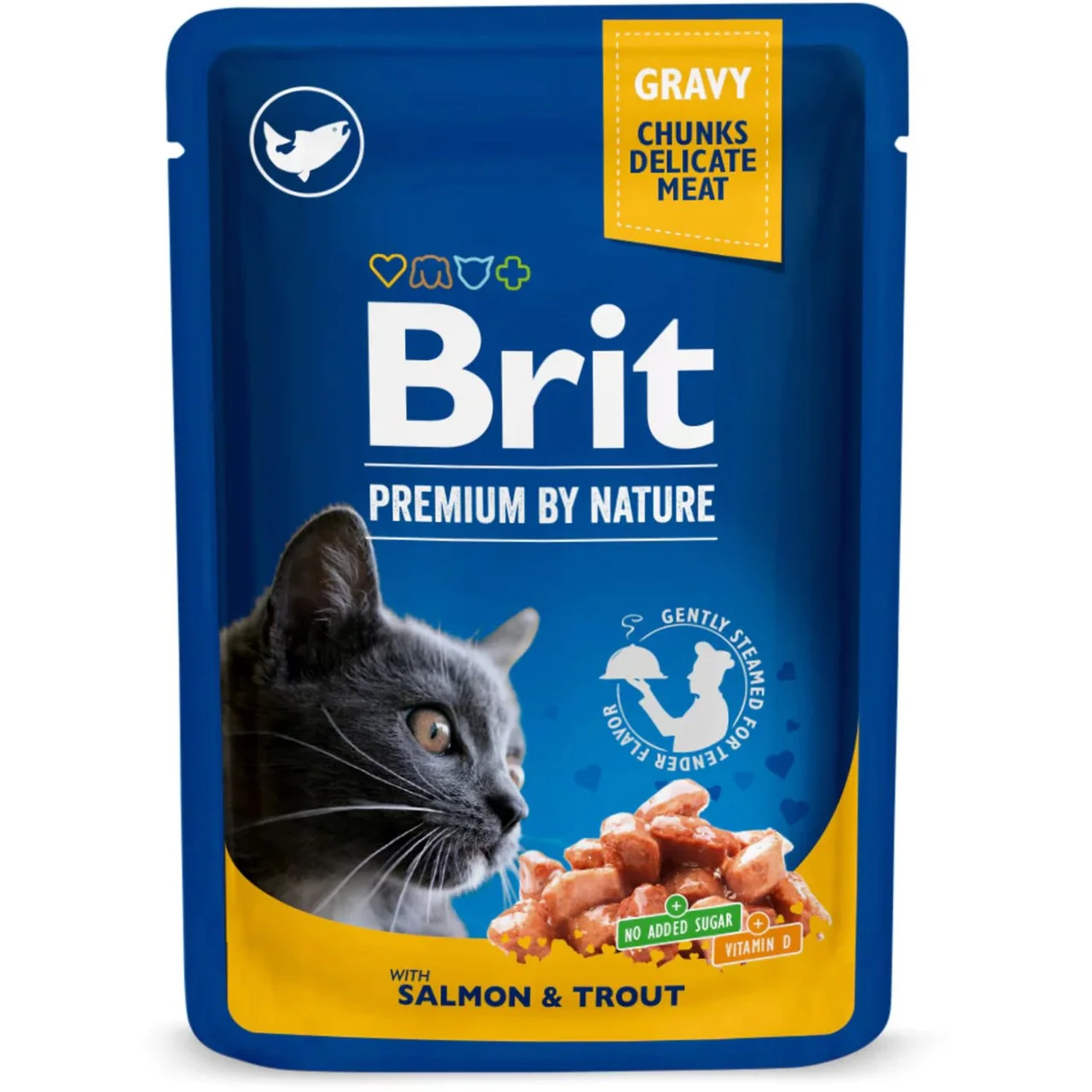 BRIT PREMIUM kesica, sočni komadići, losos s pastrmkom, 100g