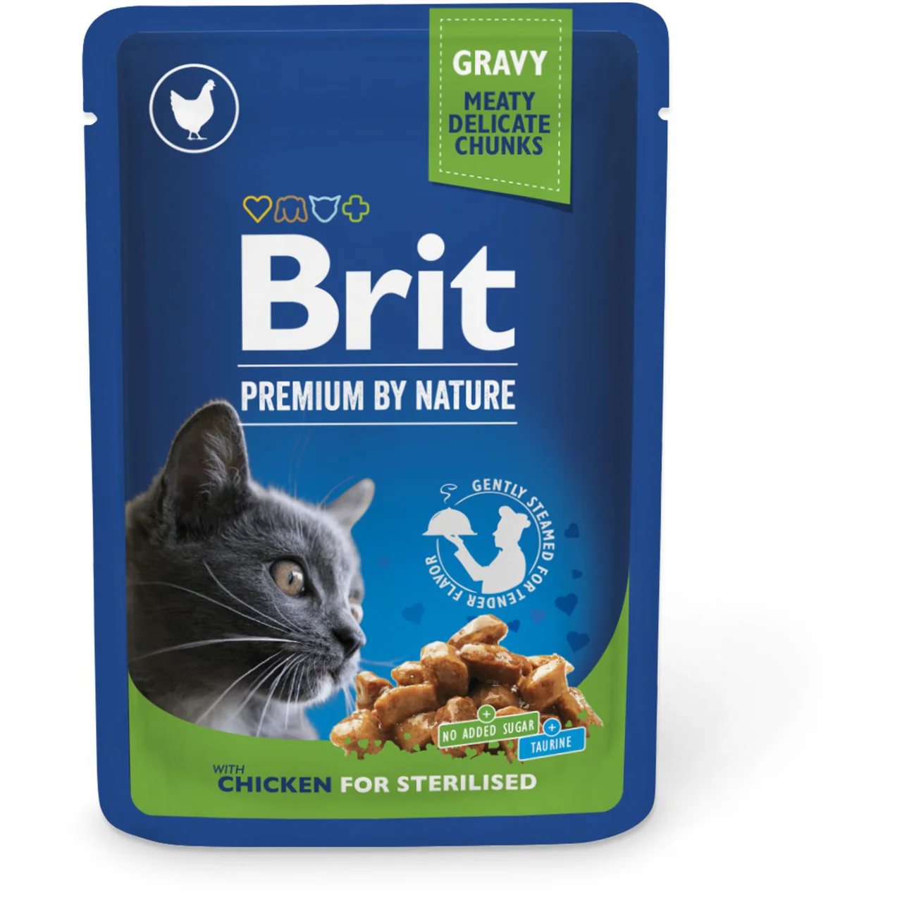 BRIT PREMIUM kesica, sočni komadići, Sterilised, pileći file, 100g