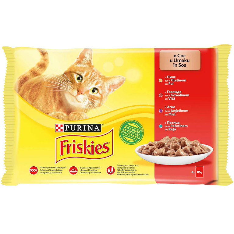 FRISKIES Multipack za mačke Piletina/Govedina/Jagnjetina/Pačetina u sosu 4x85g