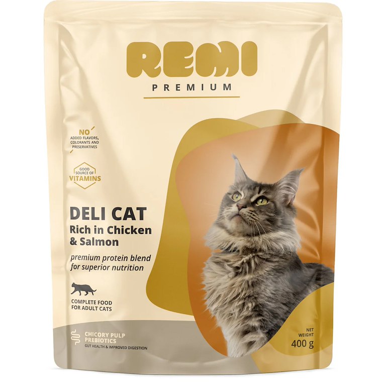 REMI Premium Deli, potpuna hrana za mačke s piletinom i lososom