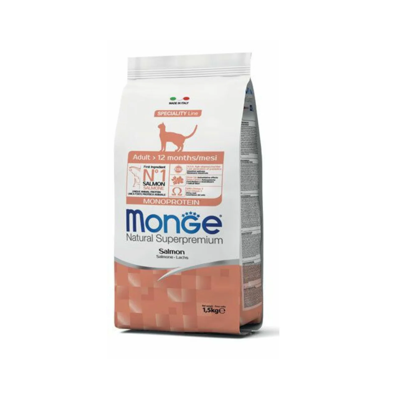 MONGE Hrana za odrasle mačke, Losos, 1,5kg