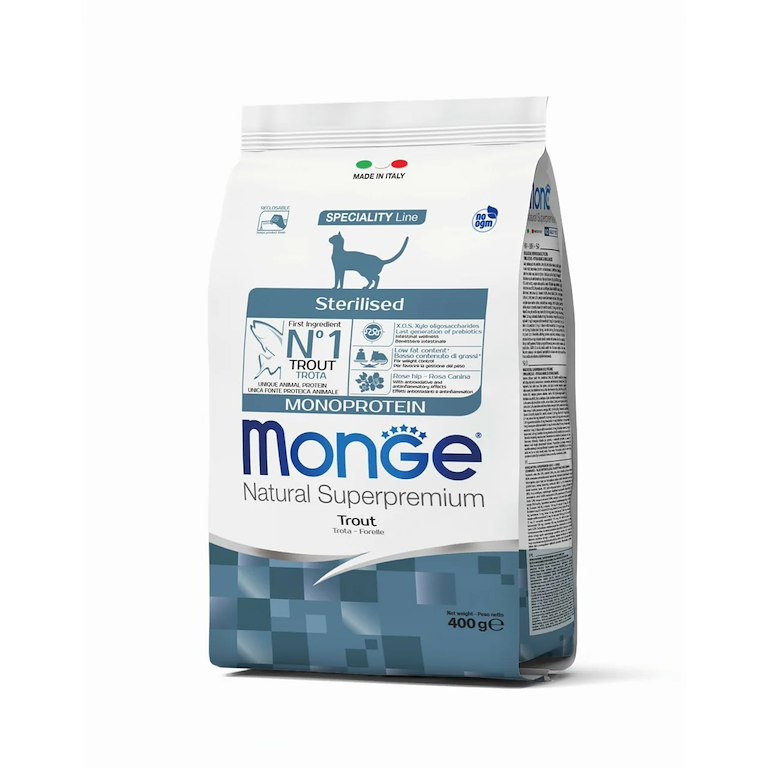 MONGE Hrana za sterilisne mačke Monoprotein, s pastrmkom, 400g