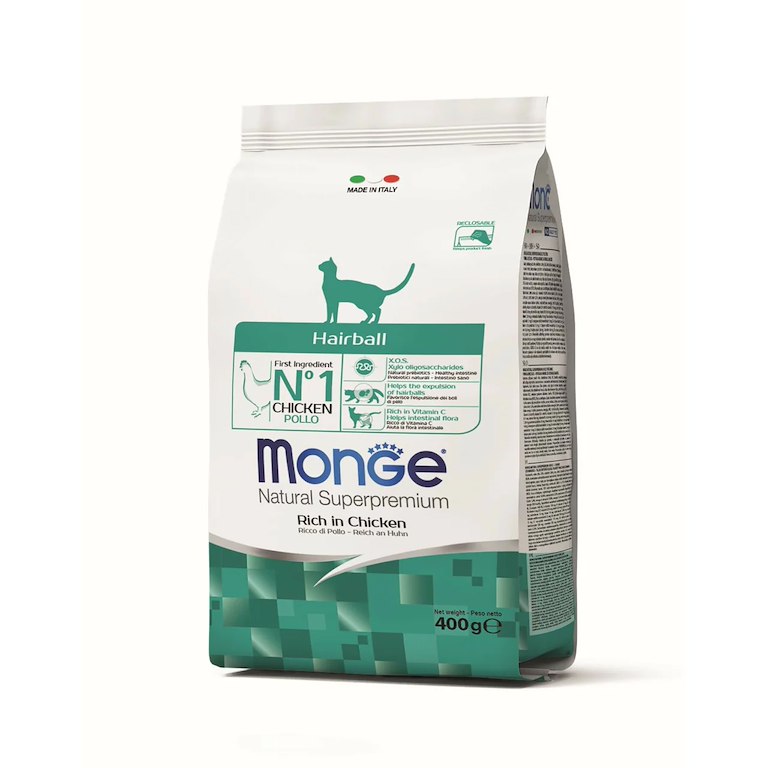 MONGE Hrana za odrasle mačke, Hairball, 400g