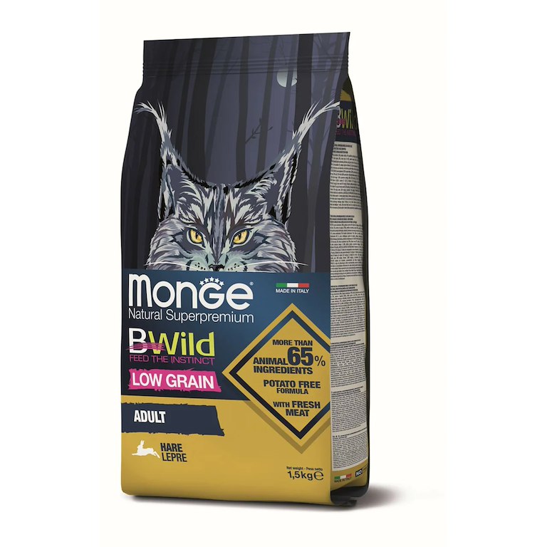 BWILD Hrana za odrasle mačke Low Grain, Zečetina, 1,5kg