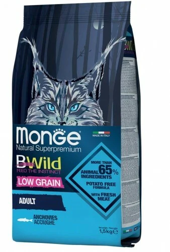 BWILD Hrana za odrasle mačke Low Grain, Inćun, 1,5kg