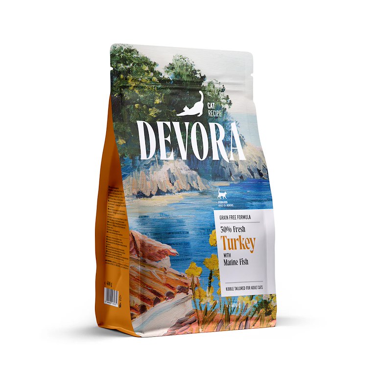 DEVORA Cat Sterilized Grain Free, ćuretina s piletinom i haringom