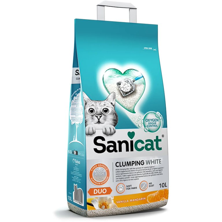 SANICAT Active White Vanila grudvajući mineralni posip za mačke, s mirisom, 10L