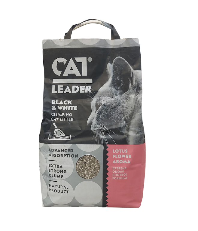 CAT LEADER Posip za mačke grudvajući Clumping Black&White Outdoor Lotus, 5kg