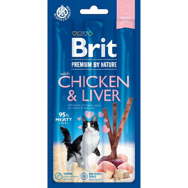BRIT PREMIUM by Nature,meki štapići za mačke,95% mesa, s piletinom i džigericom
