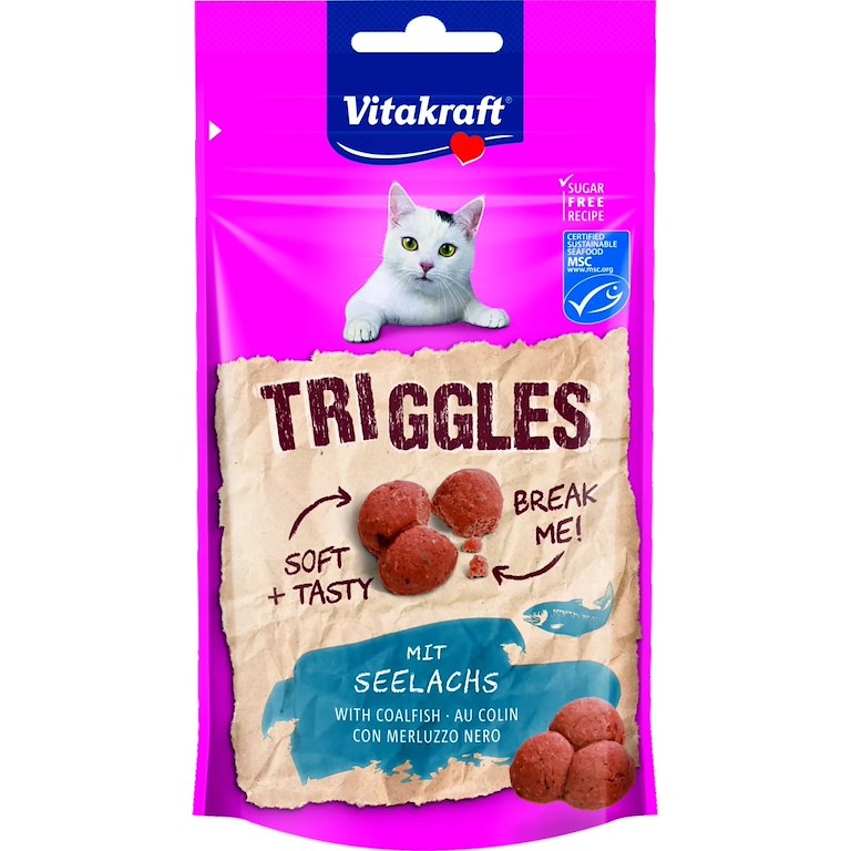 VITAKRAFT Triggles, mekana poslastica s lososom, za mačke, 40g