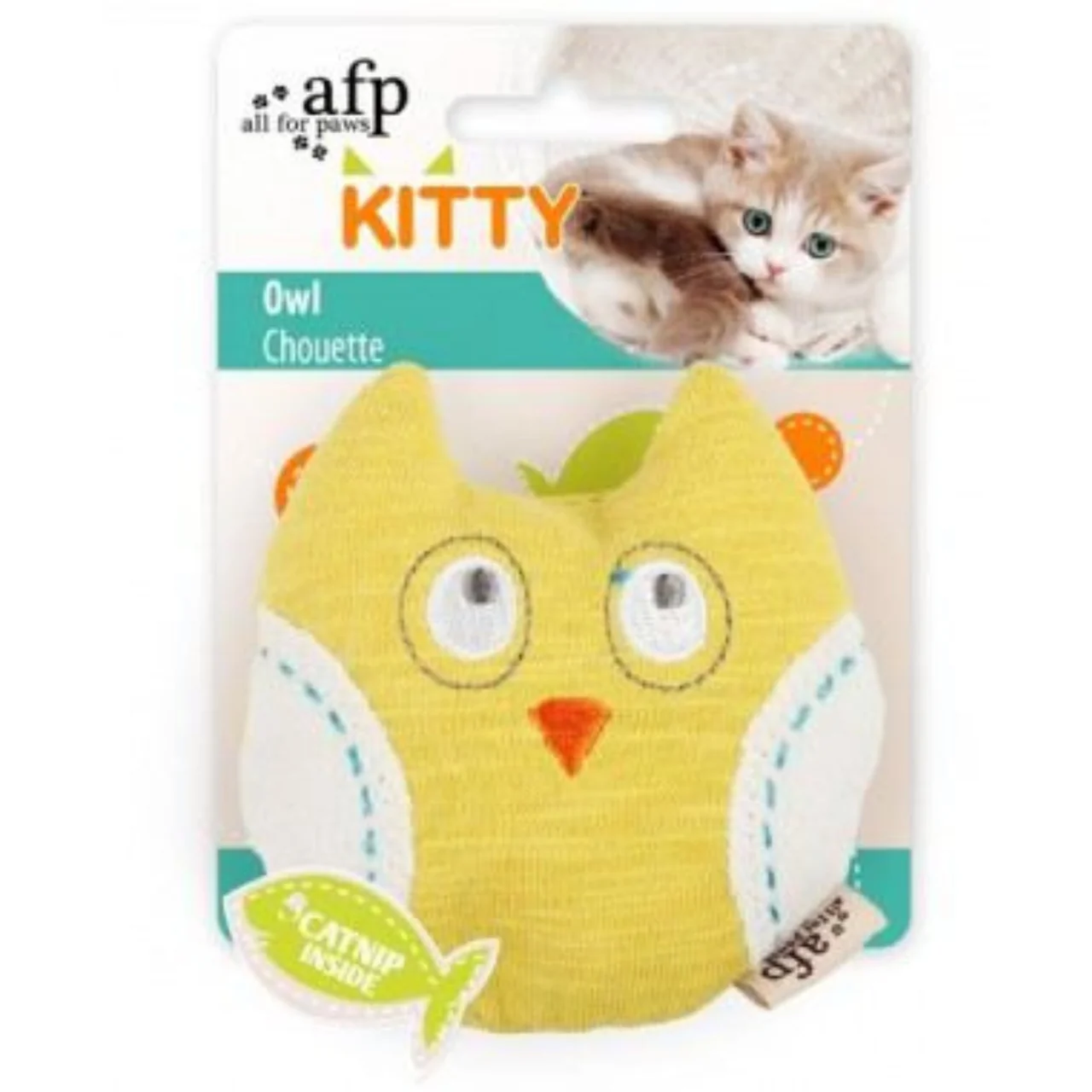 ALL4PAWS Kitty Igračka za mačiće Sova Catnip, Žuta, 9x8x3cm