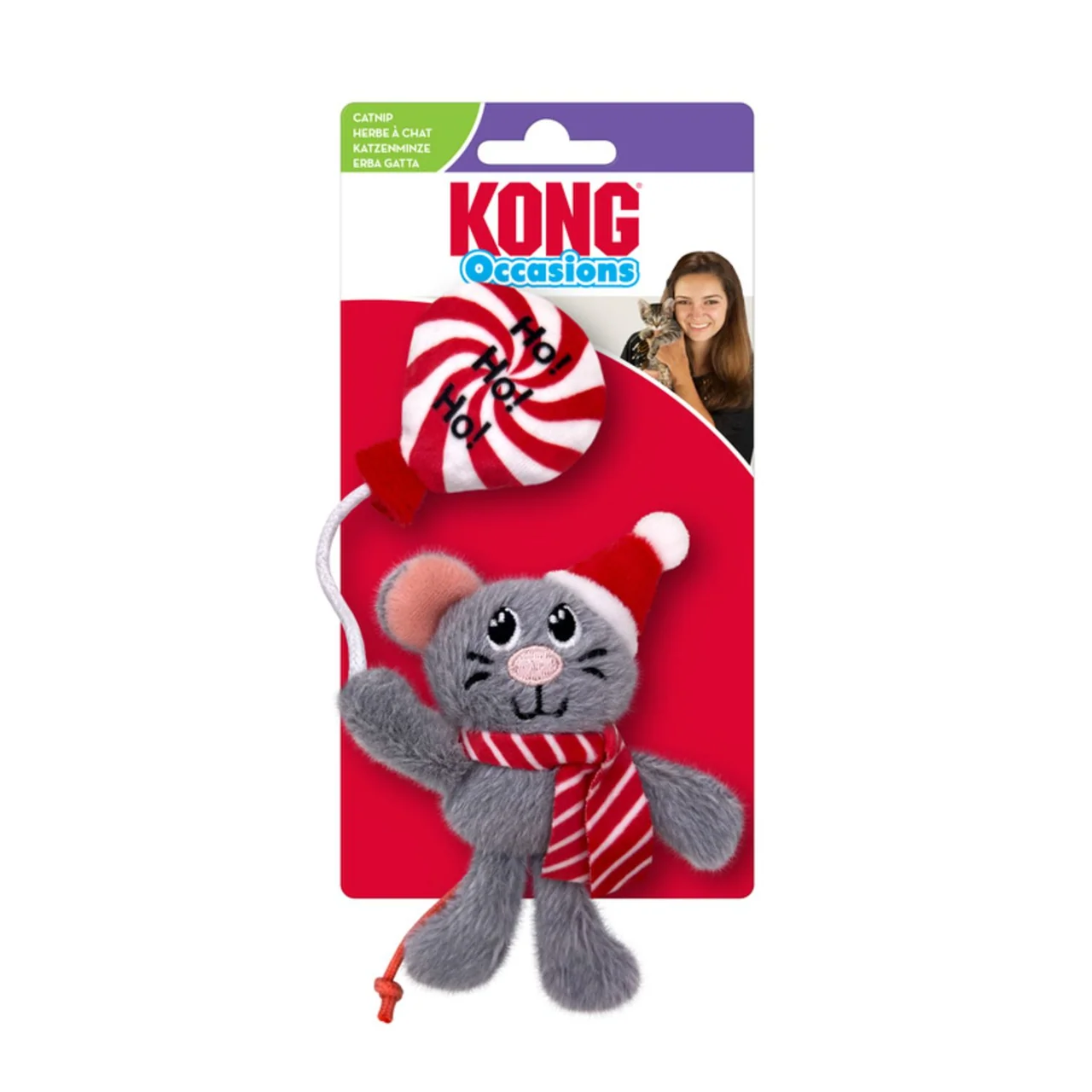 KONG Igračka za mačke, novogodišnja, miš 18 cm