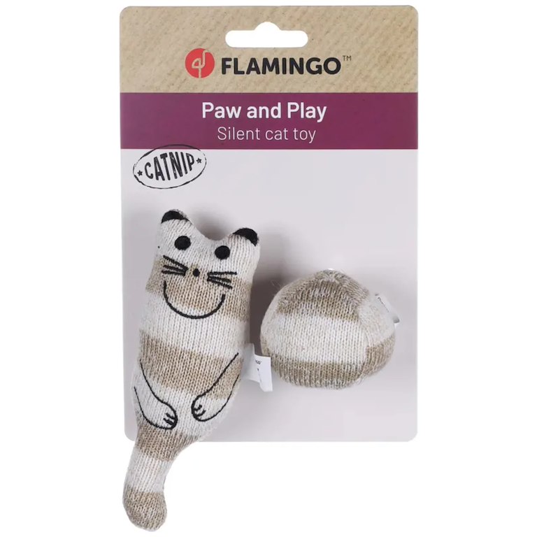 FLAMINGO Igračka za mačke Faci Mačka s loptom, tekstilna, Braon, 13cm