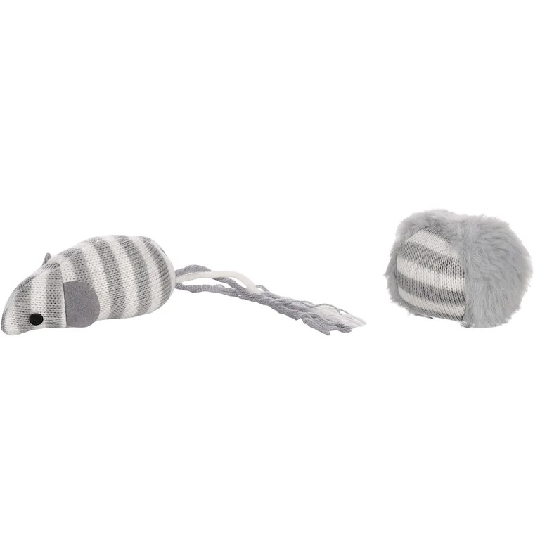 FLAMINGO Igračka za mačke Faci Miš sa loptom, tekstilna, Siva, 8,8cm