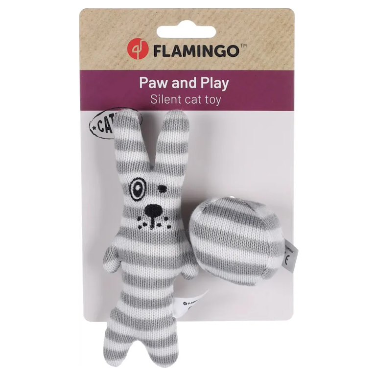 FLAMINGO Igračka za mačke Faci Zec s loptom, tekstilna, Siva, 15,5cm